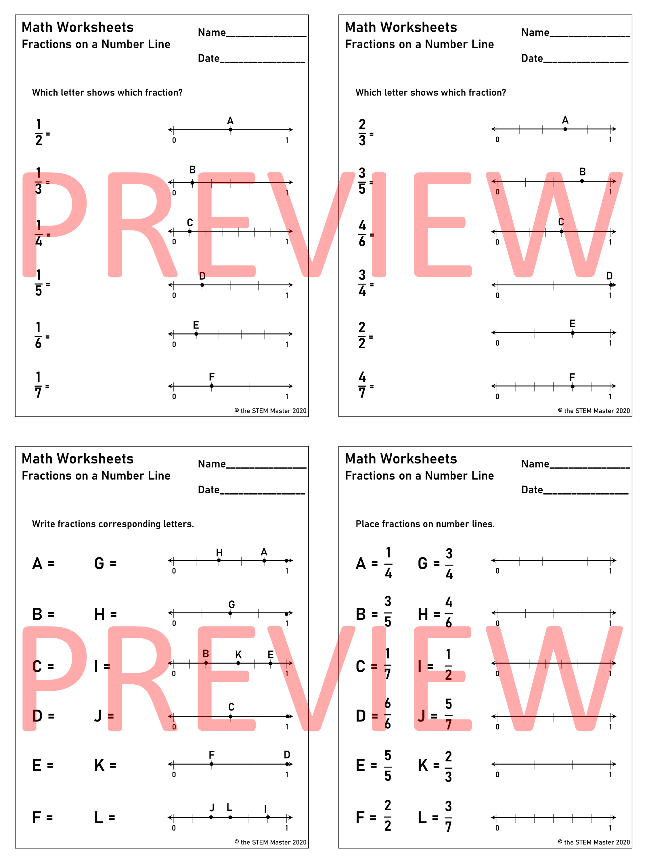 Fractions on a Number Line Worksheets 3.NF.2A 3.NF.2B | Made By Teachers