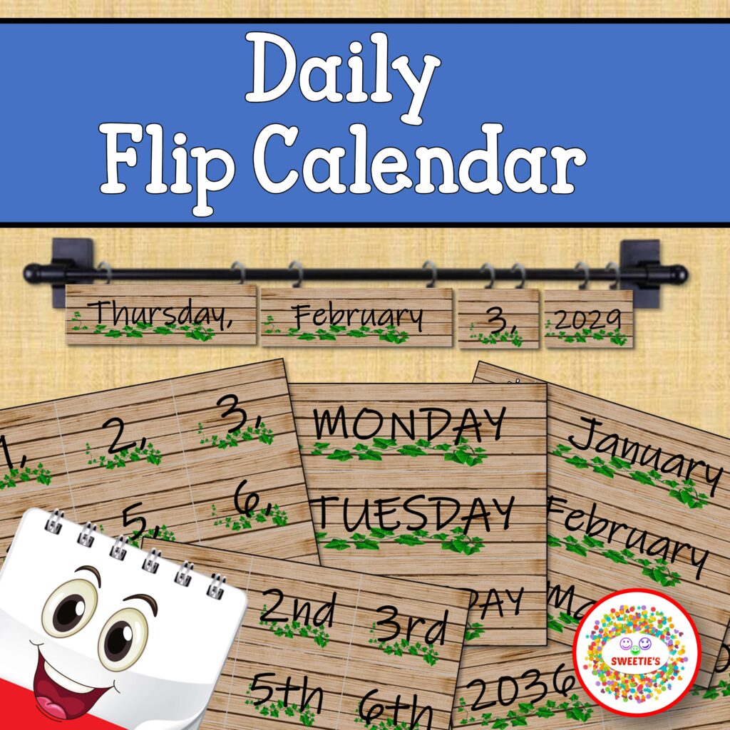Daily Flip Calendar Cards 2022 to 2051 Wood and Ivy | Made By Teachers