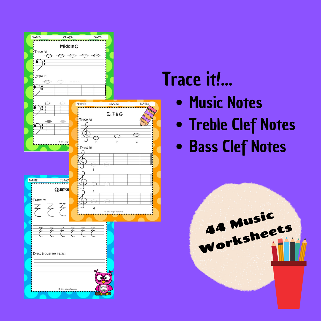 Trace it!- Music notation Worksheets- Bundle | Made By Teachers