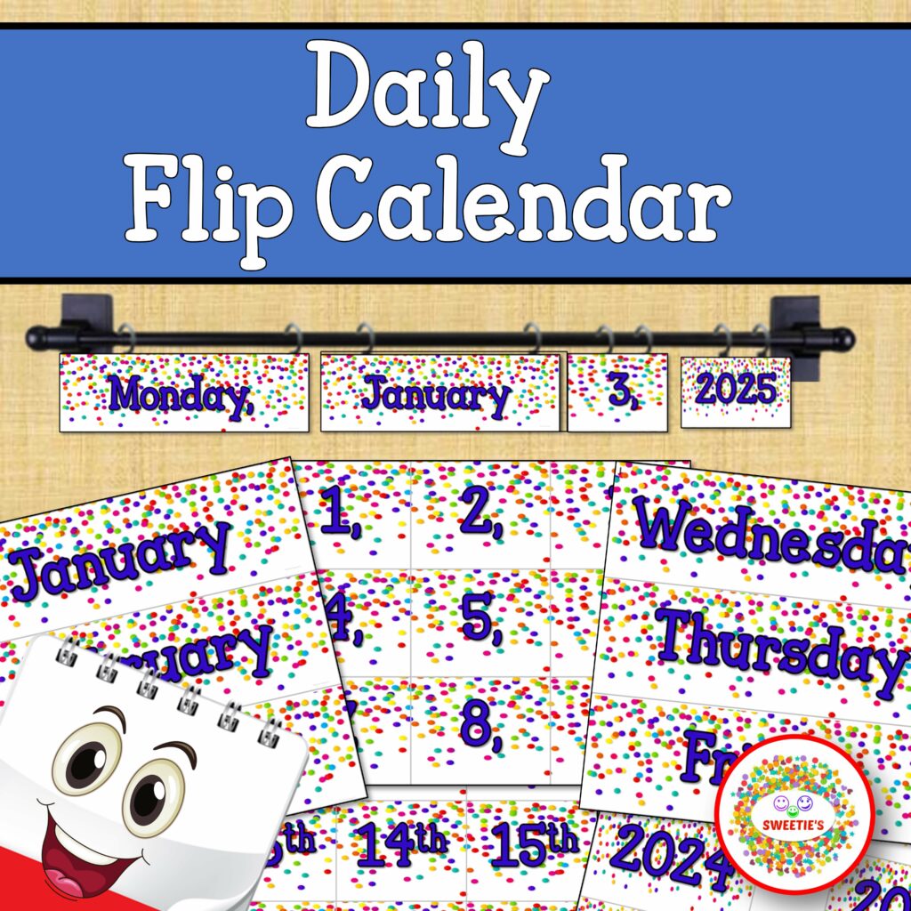 Daily Flip Calendar Cards 2022 to 2051 Confetti | Made By Teachers