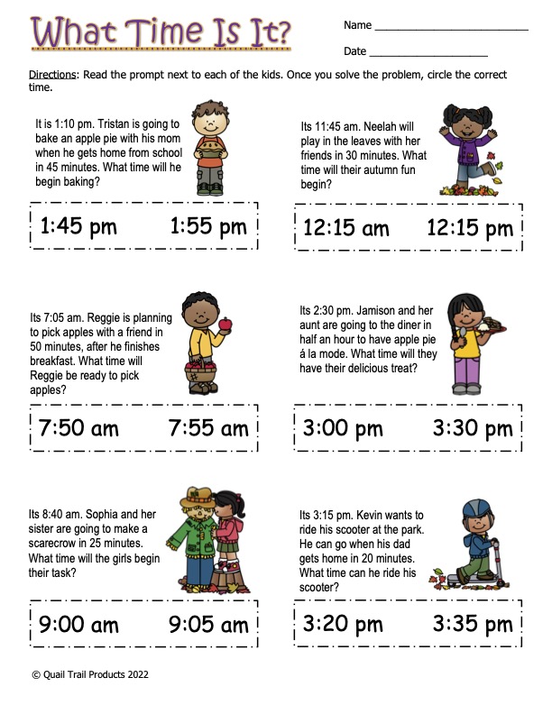Elapsed Time Worksheets-Autumn Theme - Made By Teachers