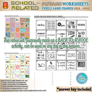 Black-and-White Rebus Puzzle Frames 101-120 PNGs - Made By Teachers
