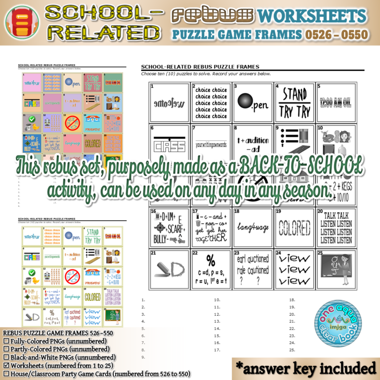 Black-and-White Rebus Puzzle Frames 101-120 PNGs - Made By Teachers