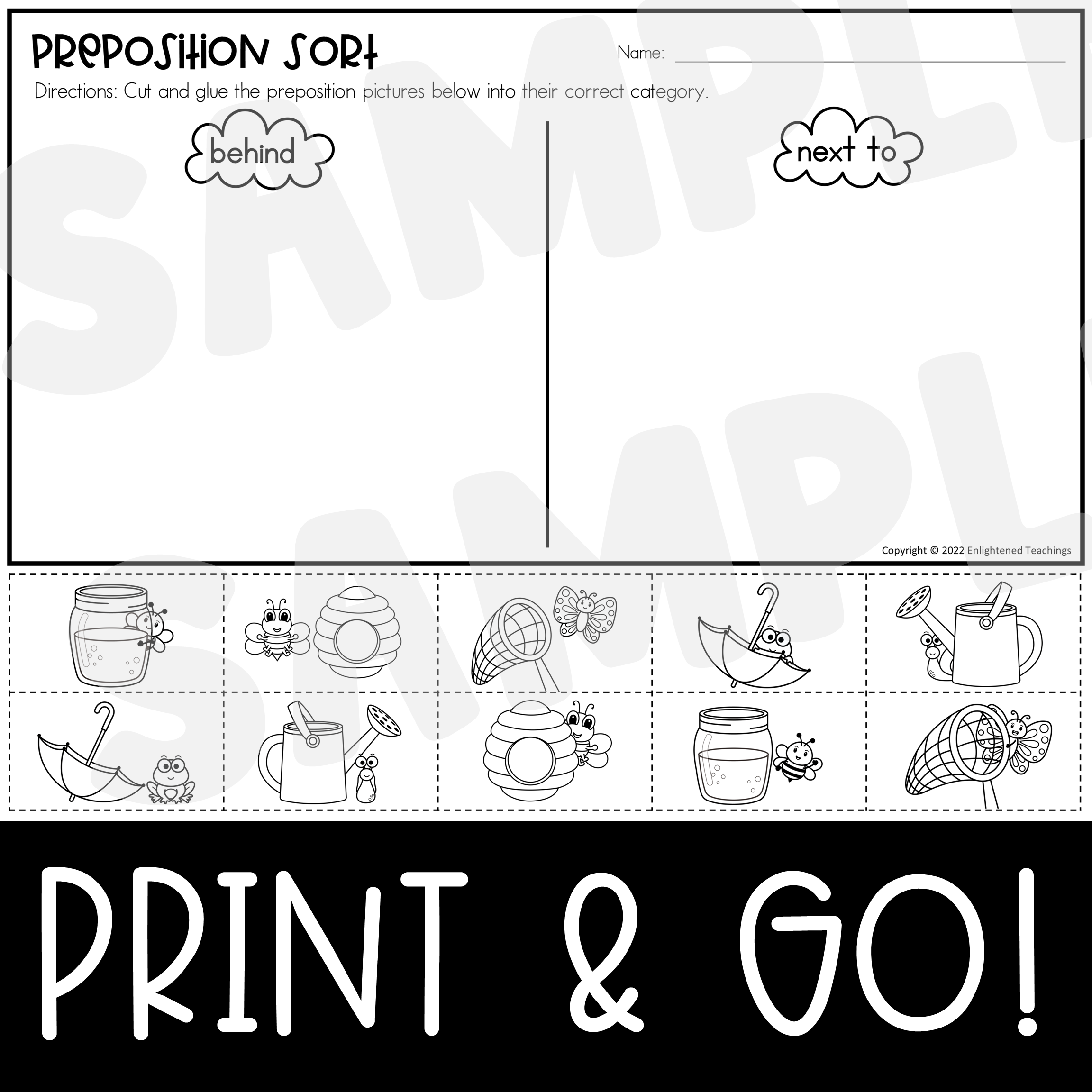 Spring Preposition Sort Worksheets Cut Glue Paste Sorting Positional ...