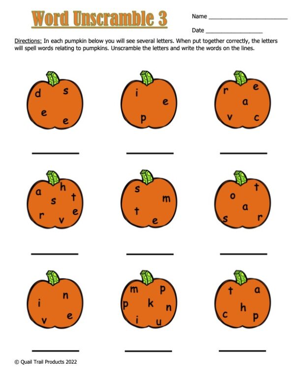 Pumpkin Word Unscramble and ELA Activities | Made By Teachers