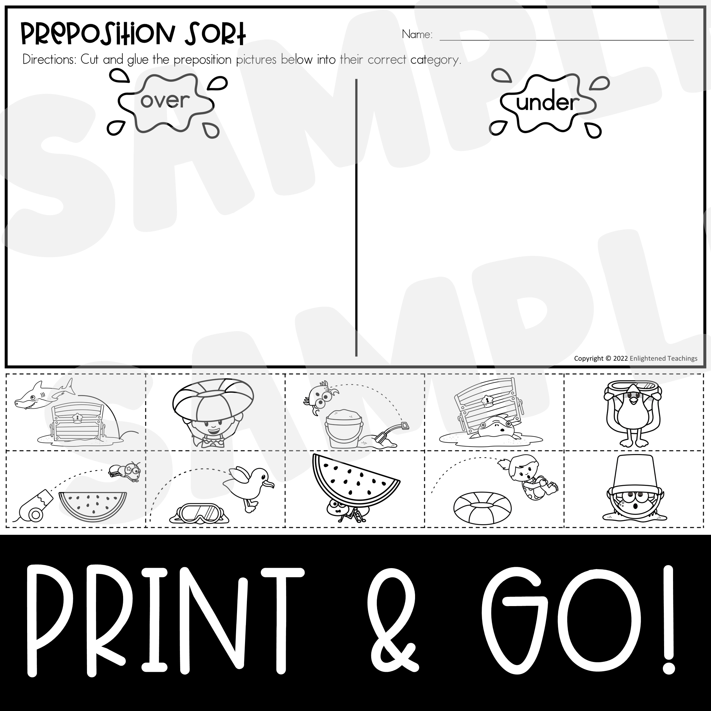 Summer Preposition Sort Worksheets Cut Glue Paste Sorting Positional ...