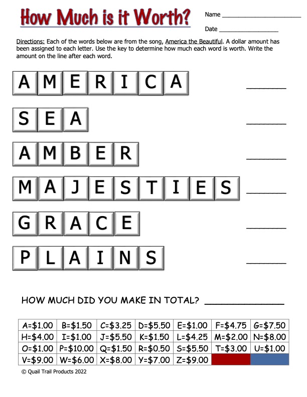 America the Beautiful ELA Worksheets | Made By Teachers
