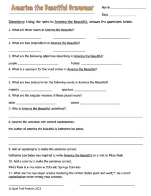 America the Beautiful ELA Worksheets | Made By Teachers