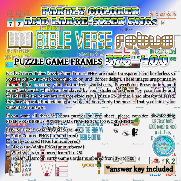 Fully Colored Rebus Puzzle Game Frames 101–125 PNGs - Made By Teachers