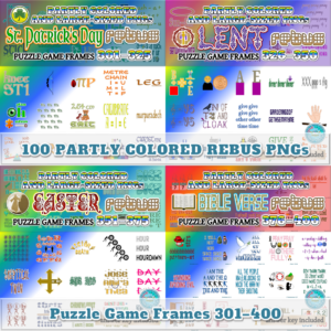 Partly Colored Rebus Puzzle Game Frames 126–150 PNGs | Made By Teachers