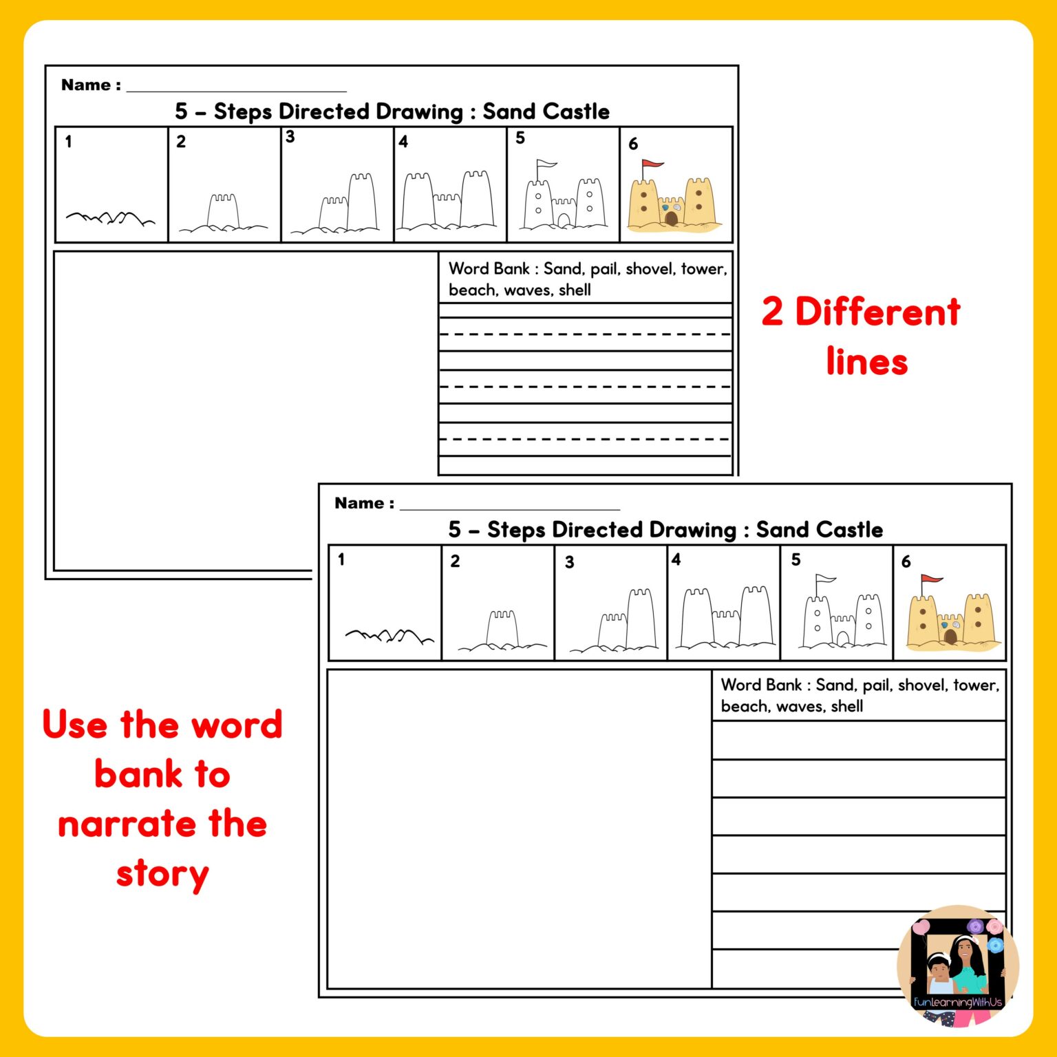 Summer Season Directed Drawing - July Writing Prompts Worksheets | Made ...