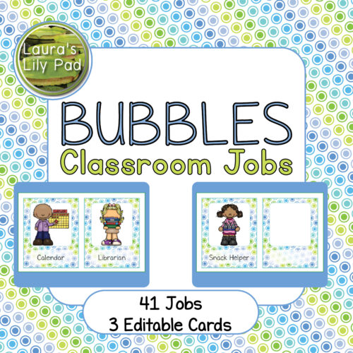 Classroom Jobs Blue Green Bubbles - Made By Teachers