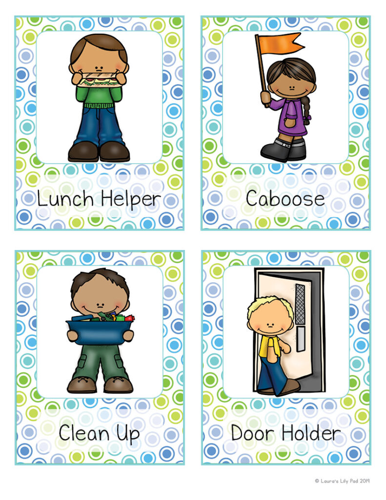 Classroom Jobs Blue Green Bubbles | Made By Teachers