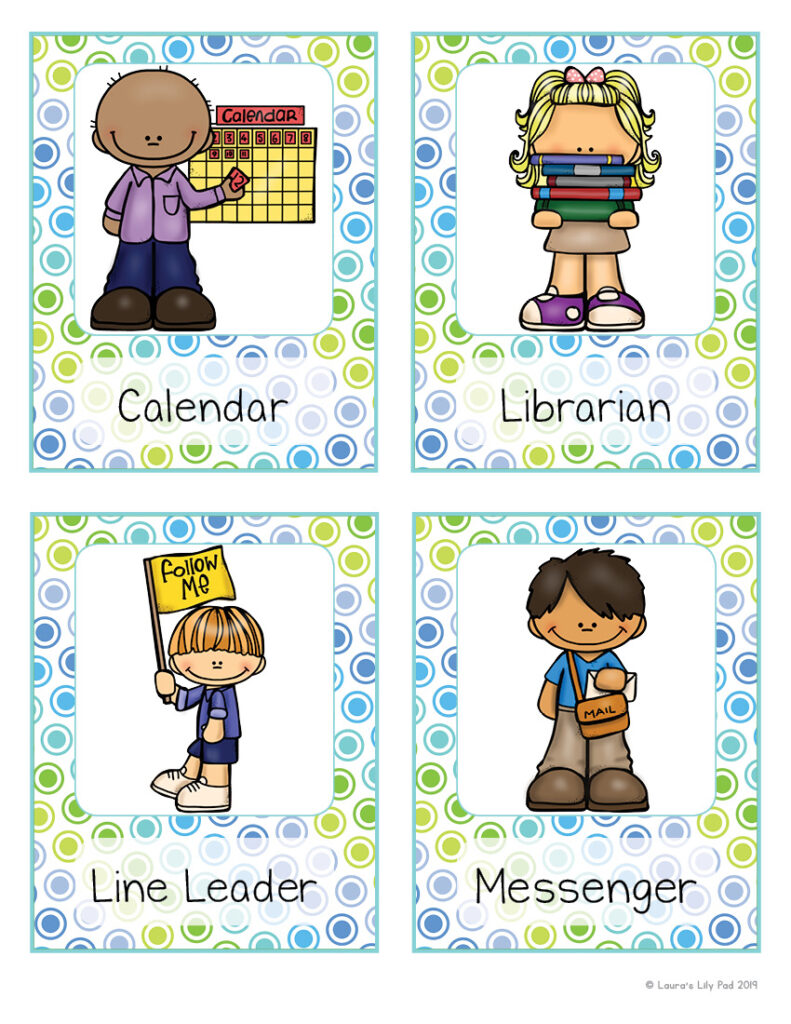 Classroom Jobs Blue Green Bubbles - Made By Teachers