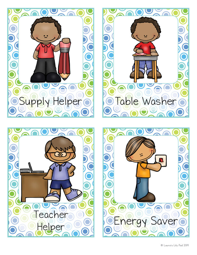Classroom Jobs Blue Green Bubbles - Made By Teachers