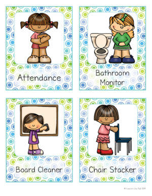 Classroom Jobs Blue Green Bubbles | Made By Teachers