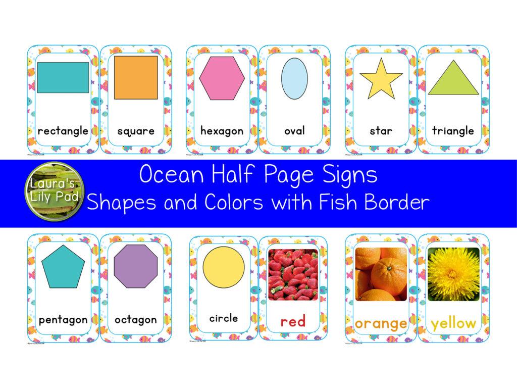 Ocean Theme Colors and Shapes Signs - Made By Teachers