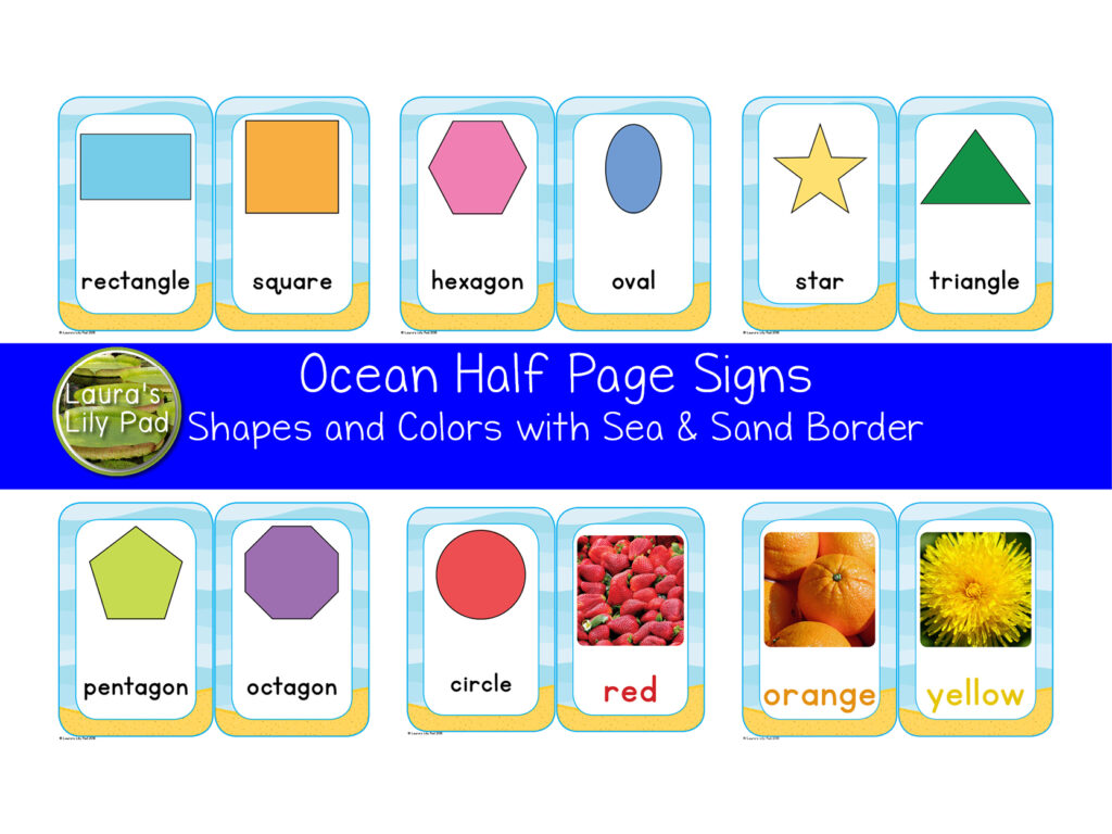 Ocean Theme Colors and Shapes Signs - Made By Teachers