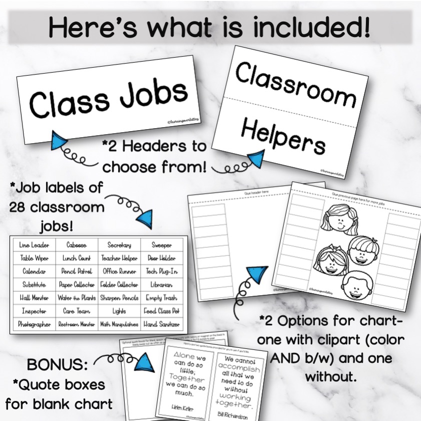 Classy Black and White Class Job Charts- 3 Options Included! | Made By ...