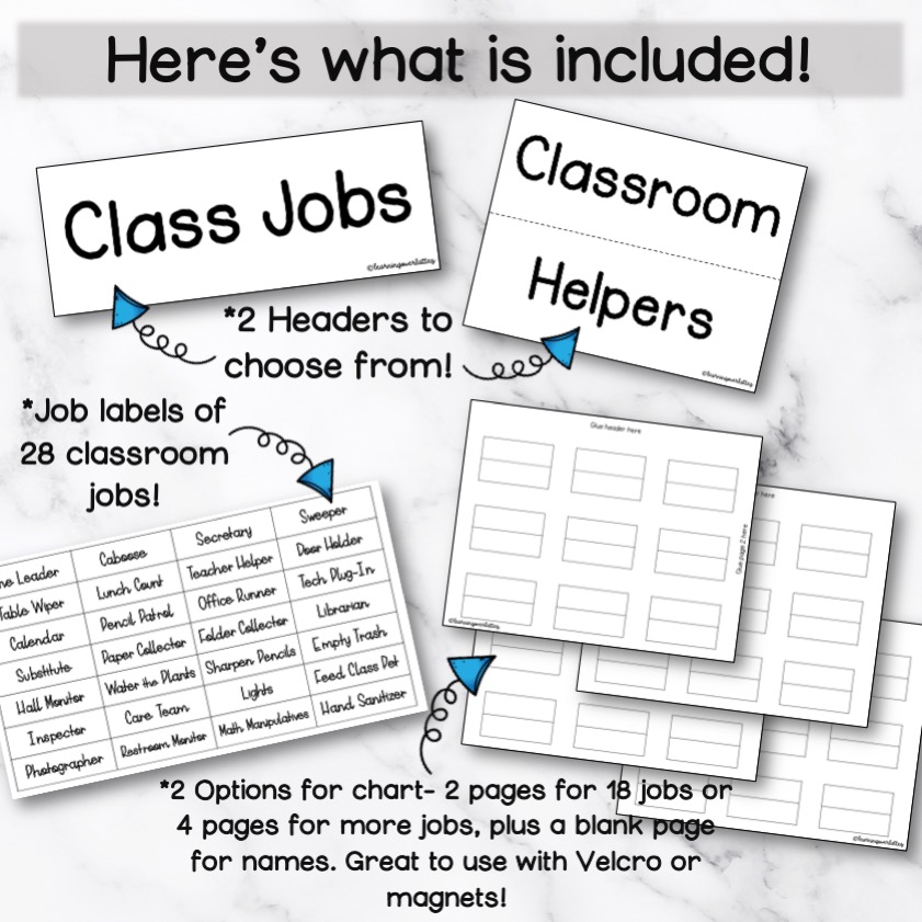 Classy Black and White Class Job Charts- 3 Options Included! | Made By ...