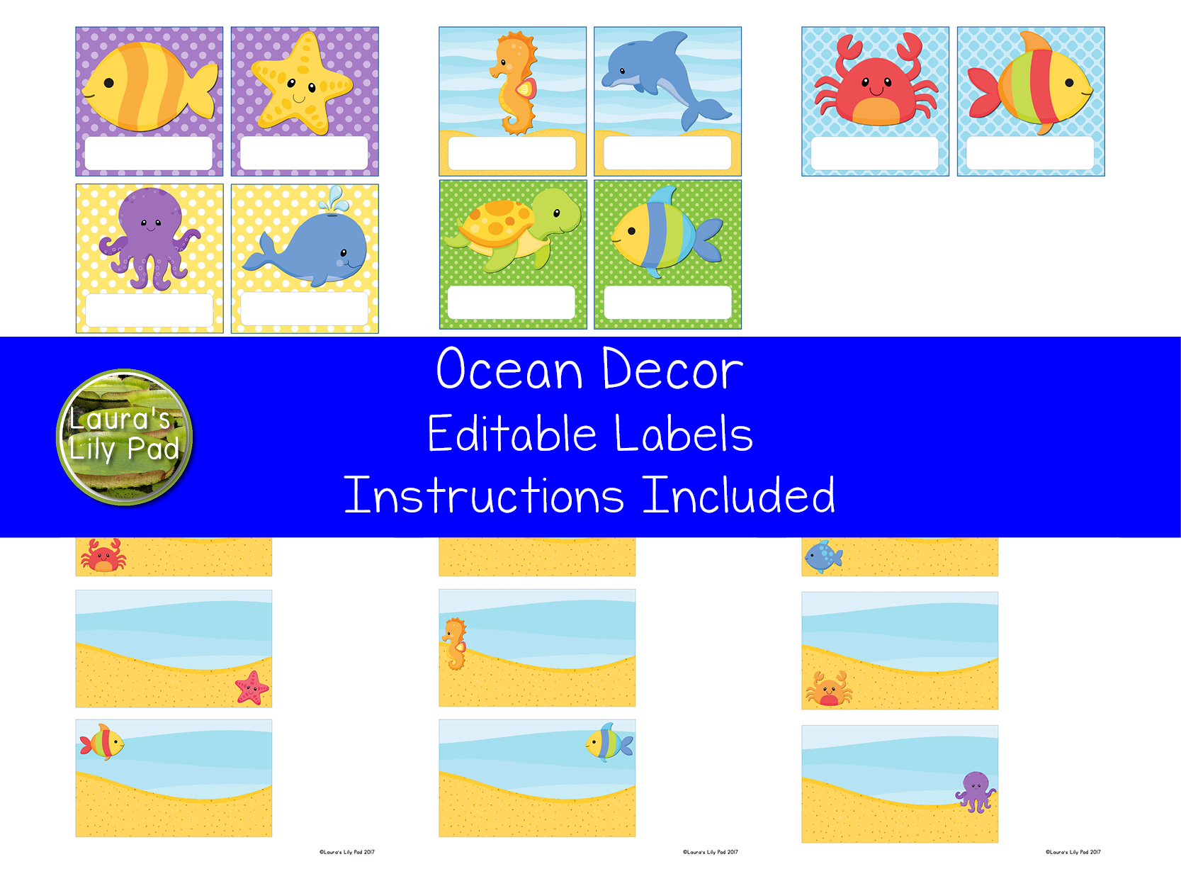 Ocean Theme Editable Labels | Made By Teachers