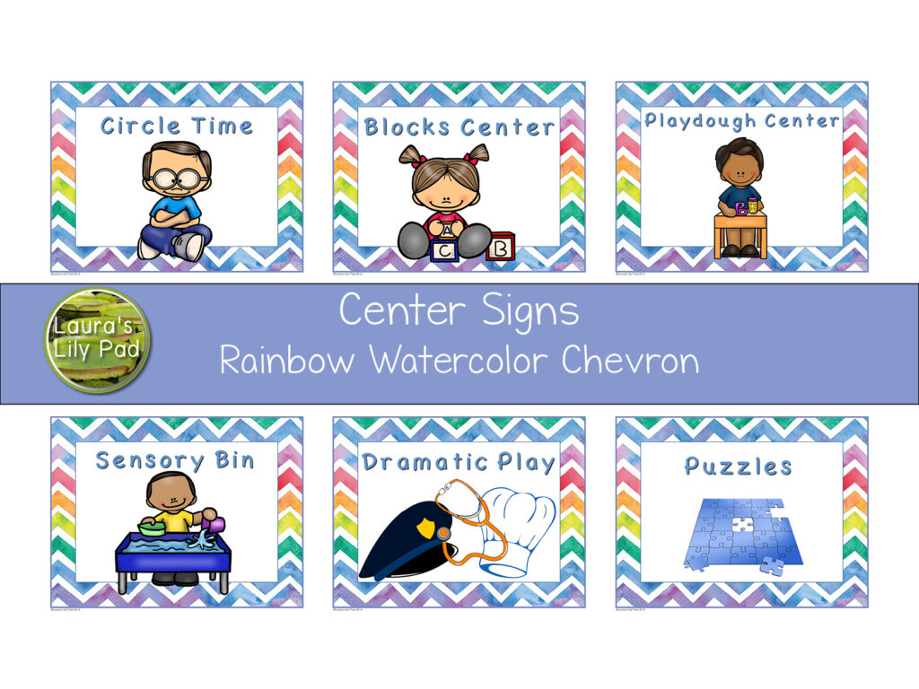 Centers Signs Rainbow Watercolor Chevron | Made By Teachers