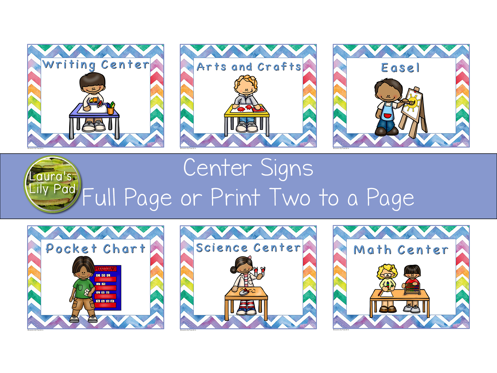 Centers Signs Rainbow Watercolor Chevron | Made By Teachers