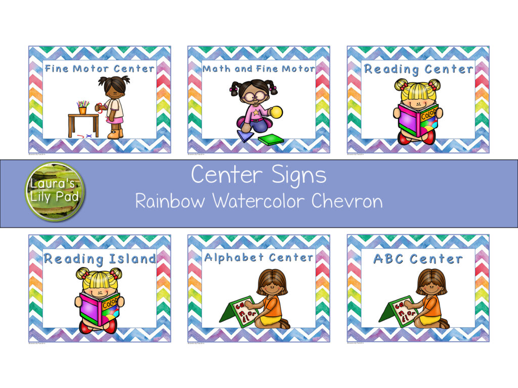 Centers Signs Rainbow Watercolor Chevron | Made By Teachers