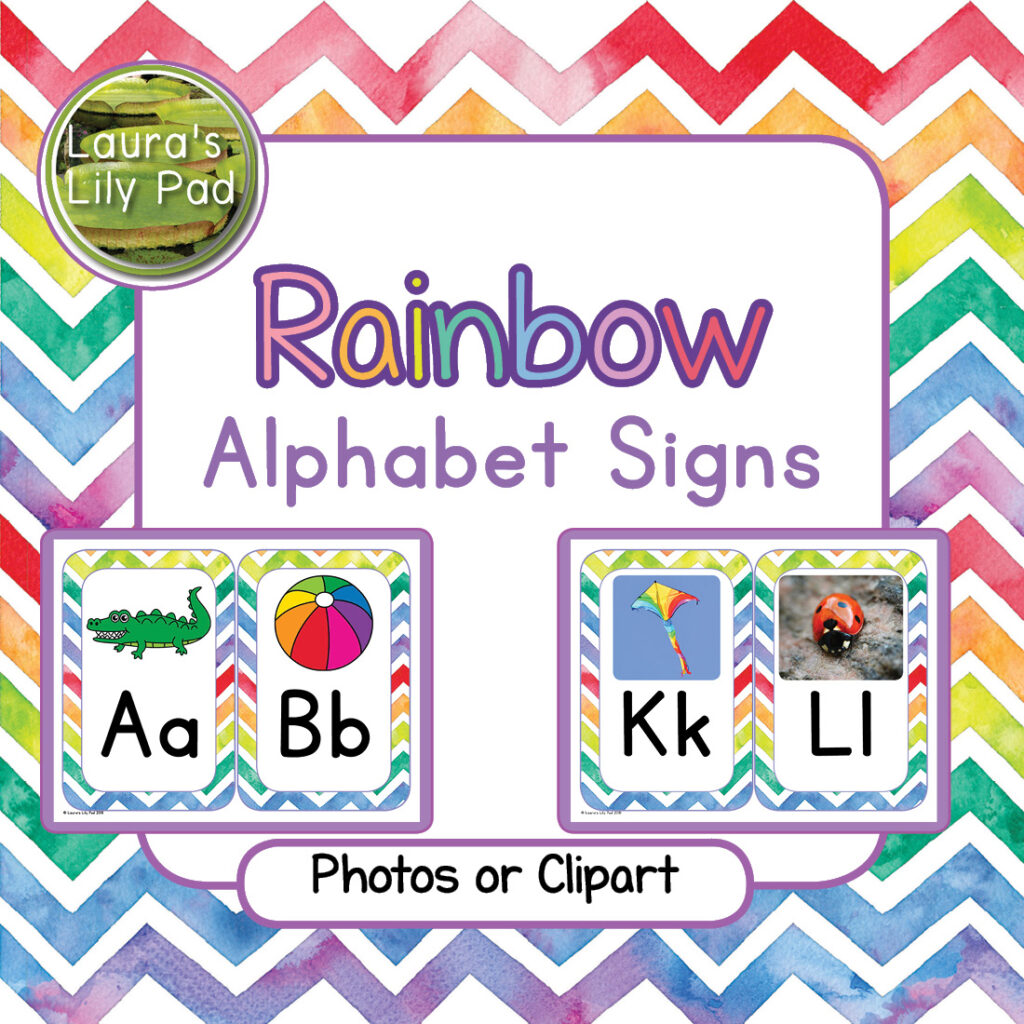 Rainbow Watercolor Chevron Alphabet Signs | Made By Teachers