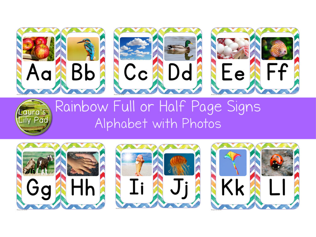 Rainbow Watercolor Chevron Alphabet Signs | Made By Teachers