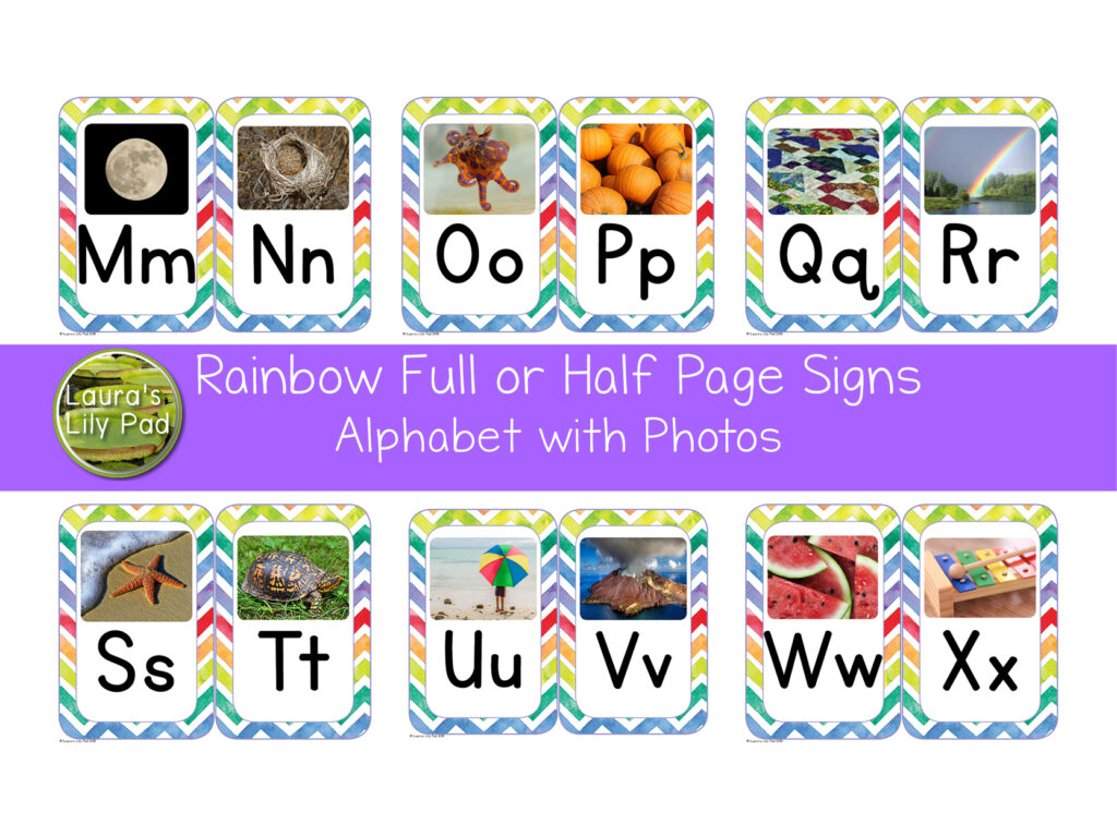 Rainbow Watercolor Chevron Alphabet Signs - Made By Teachers