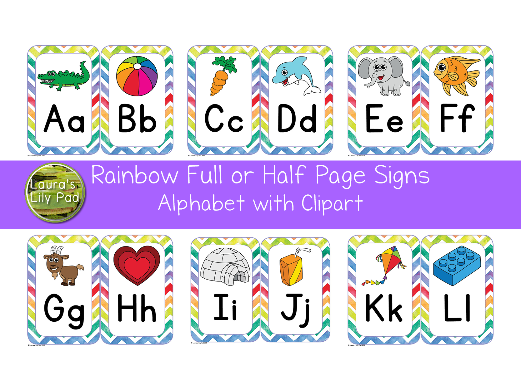 Rainbow Watercolor Chevron Alphabet Signs | Made By Teachers