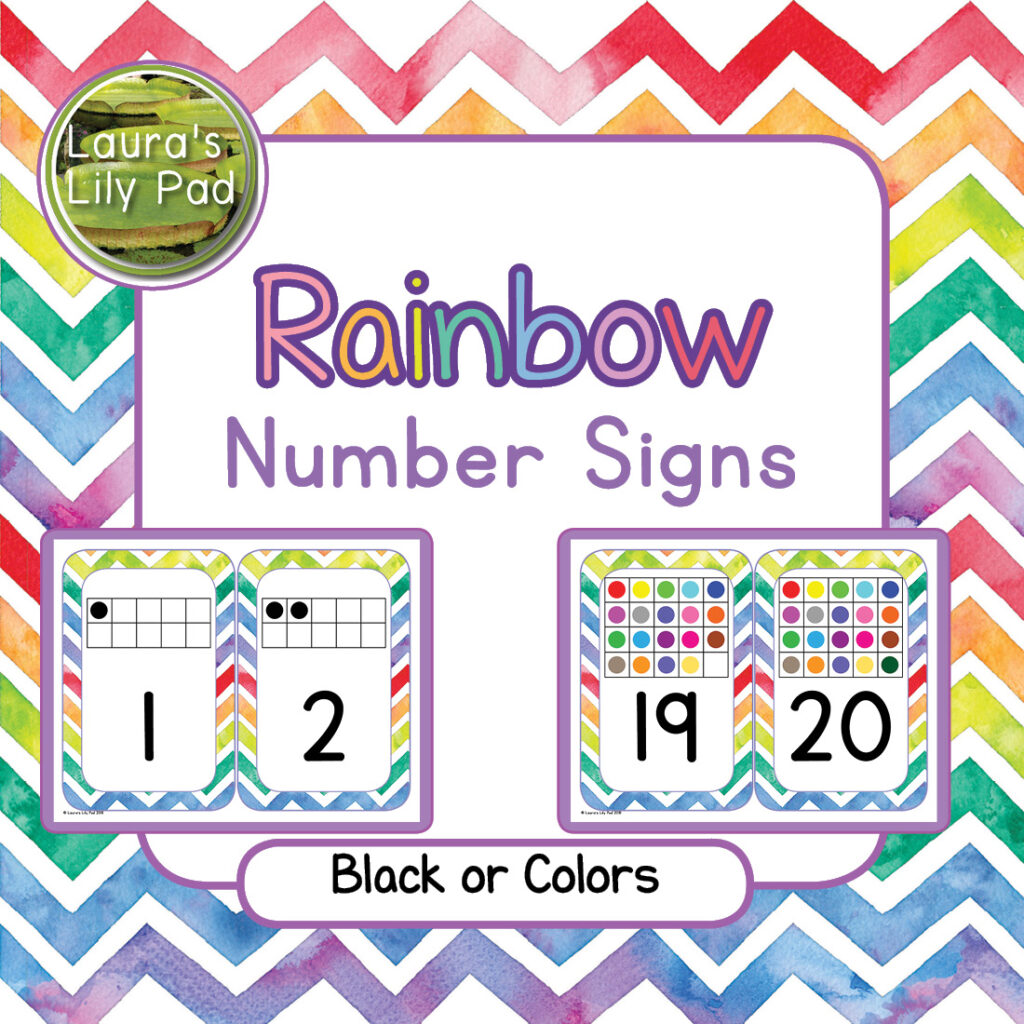 Rainbow Watercolor Chevron Number Signs | Made By Teachers