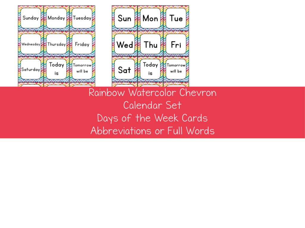 Rainbow Watercolor Chevron Calendar Set - Made By Teachers