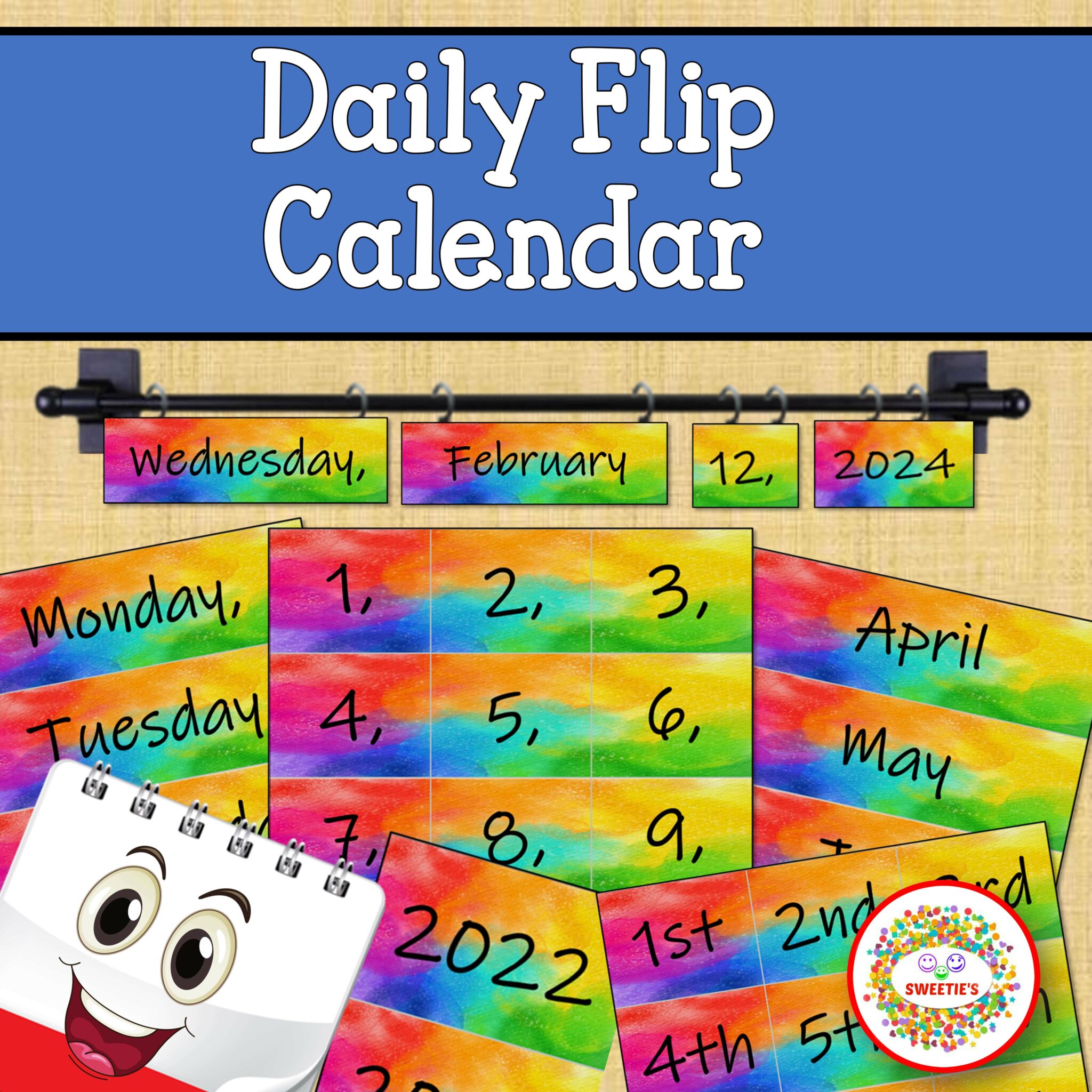 Daily Flip Calendar Cards 2022 to 2051 Watercolors - Made By Teachers