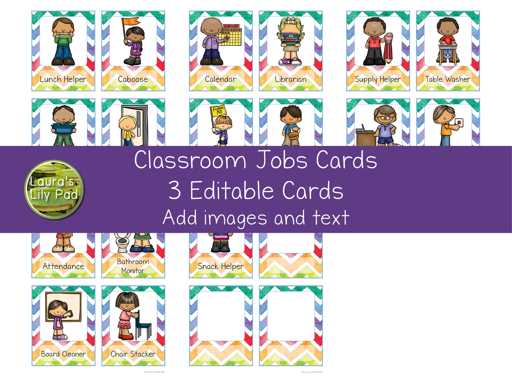 Classroom Jobs Rainbow Watercolor Chevron | Made By Teachers