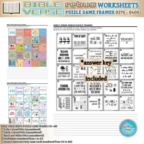 BIBLE VERSE Rebus Puzzle Game Frames 376–400 Worksheets | Made By Teachers