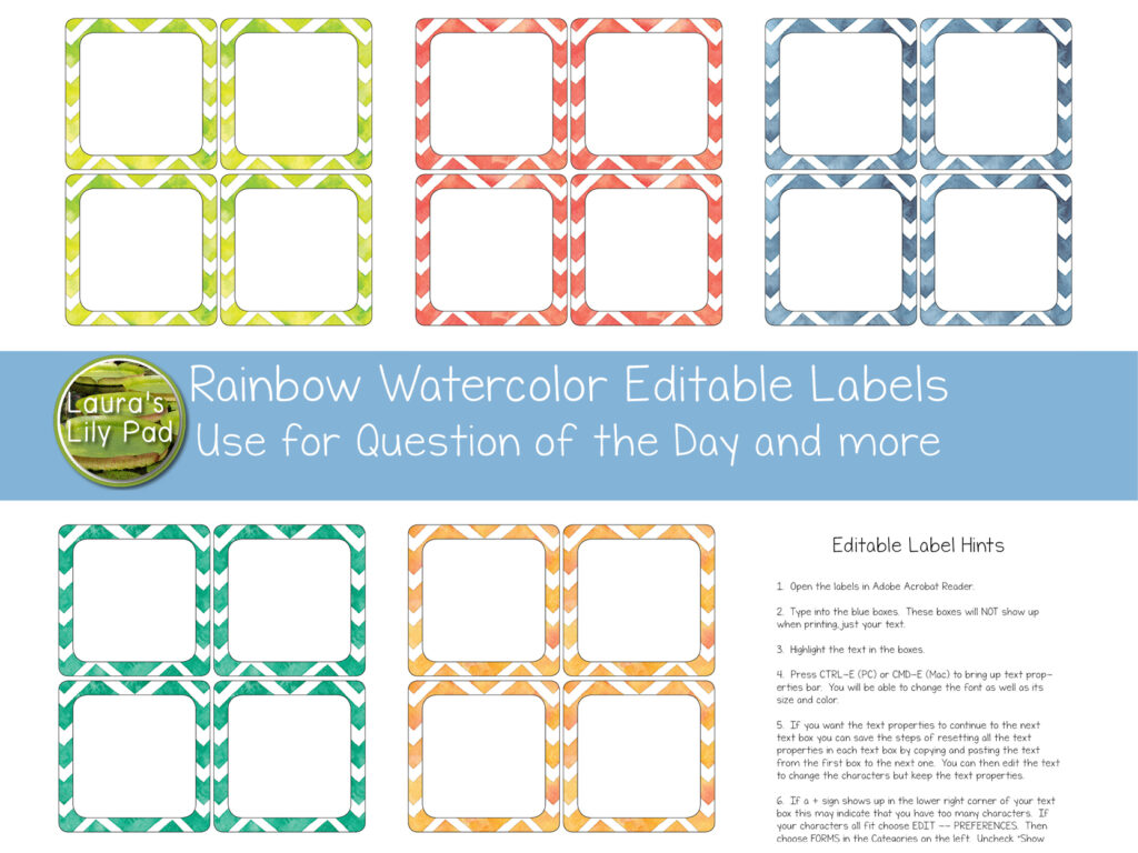 Rainbow Watercolor Chevron Editable Labels - Made By Teachers