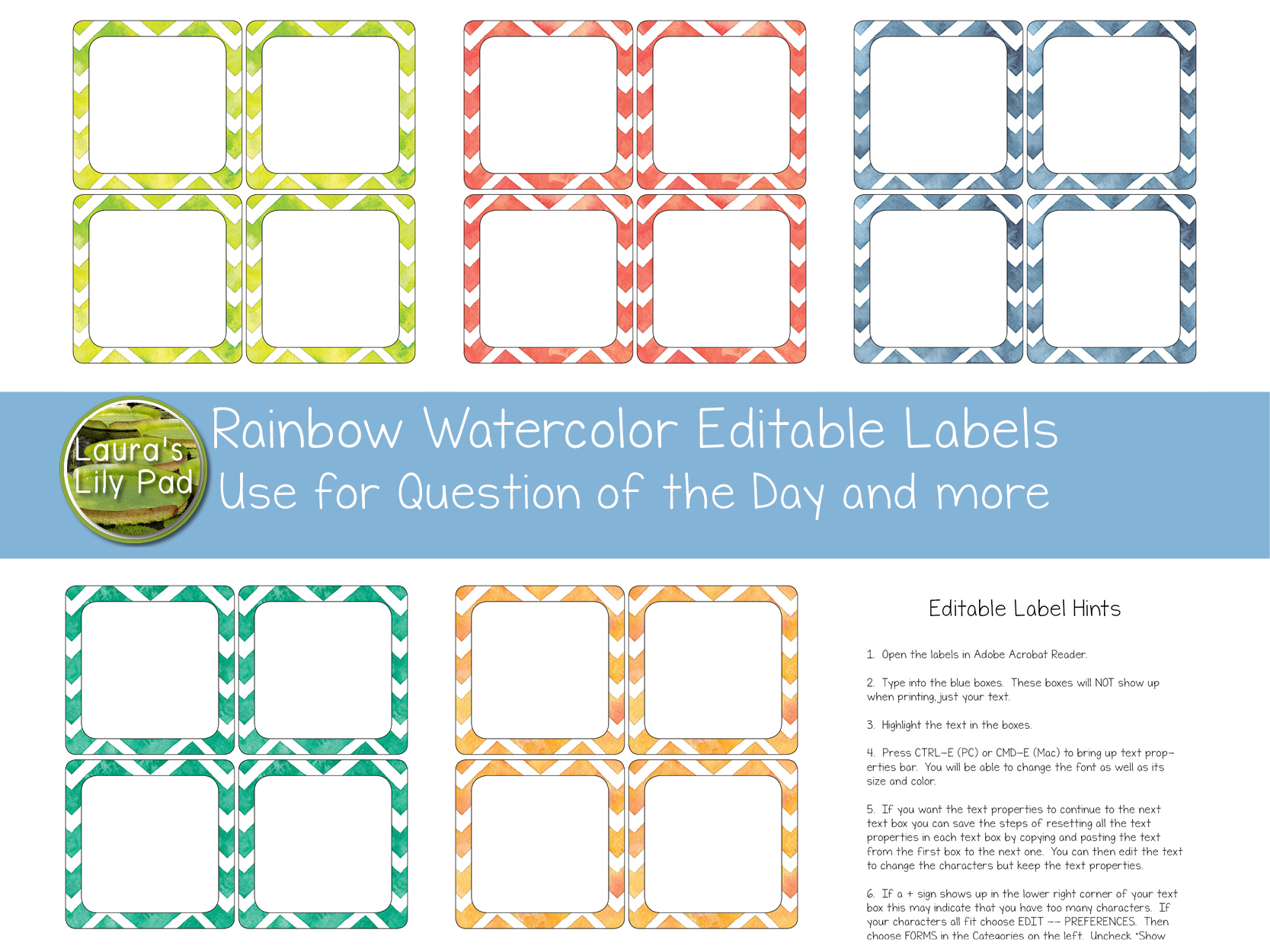 Rainbow Watercolor Chevron Editable Labels - Made By Teachers