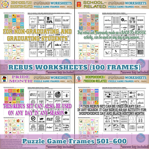 Rebus Puzzle Game Frames 501–600 Worksheets | Made By Teachers