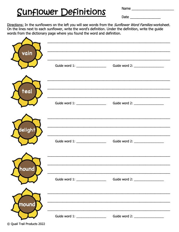 Word Families Worksheets-Sunflower Theme - Made By Teachers