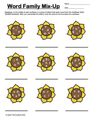 Word Families Worksheets-Sunflower Theme - Made By Teachers