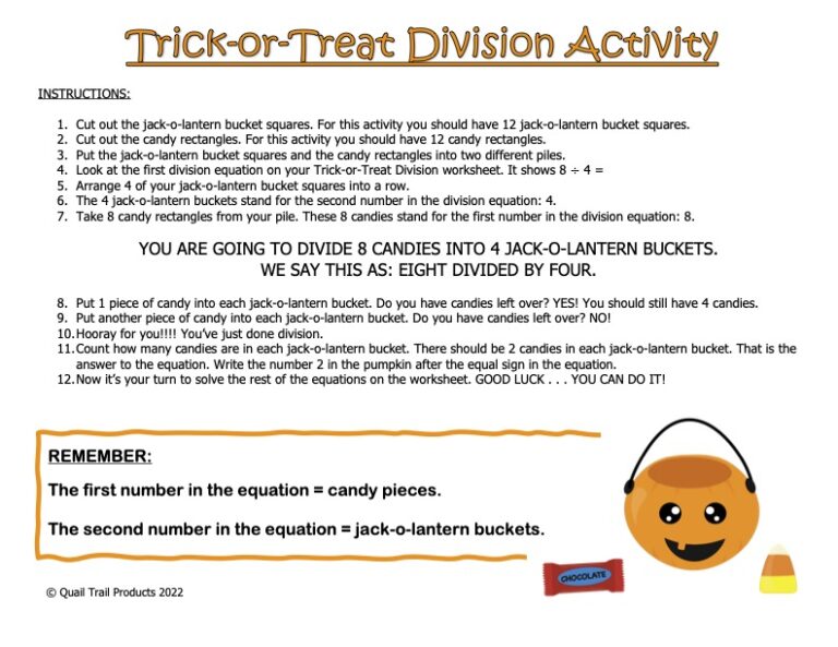Division Facts 1-12 - Trick or Treat Worksheets and Hands-On Activity ...