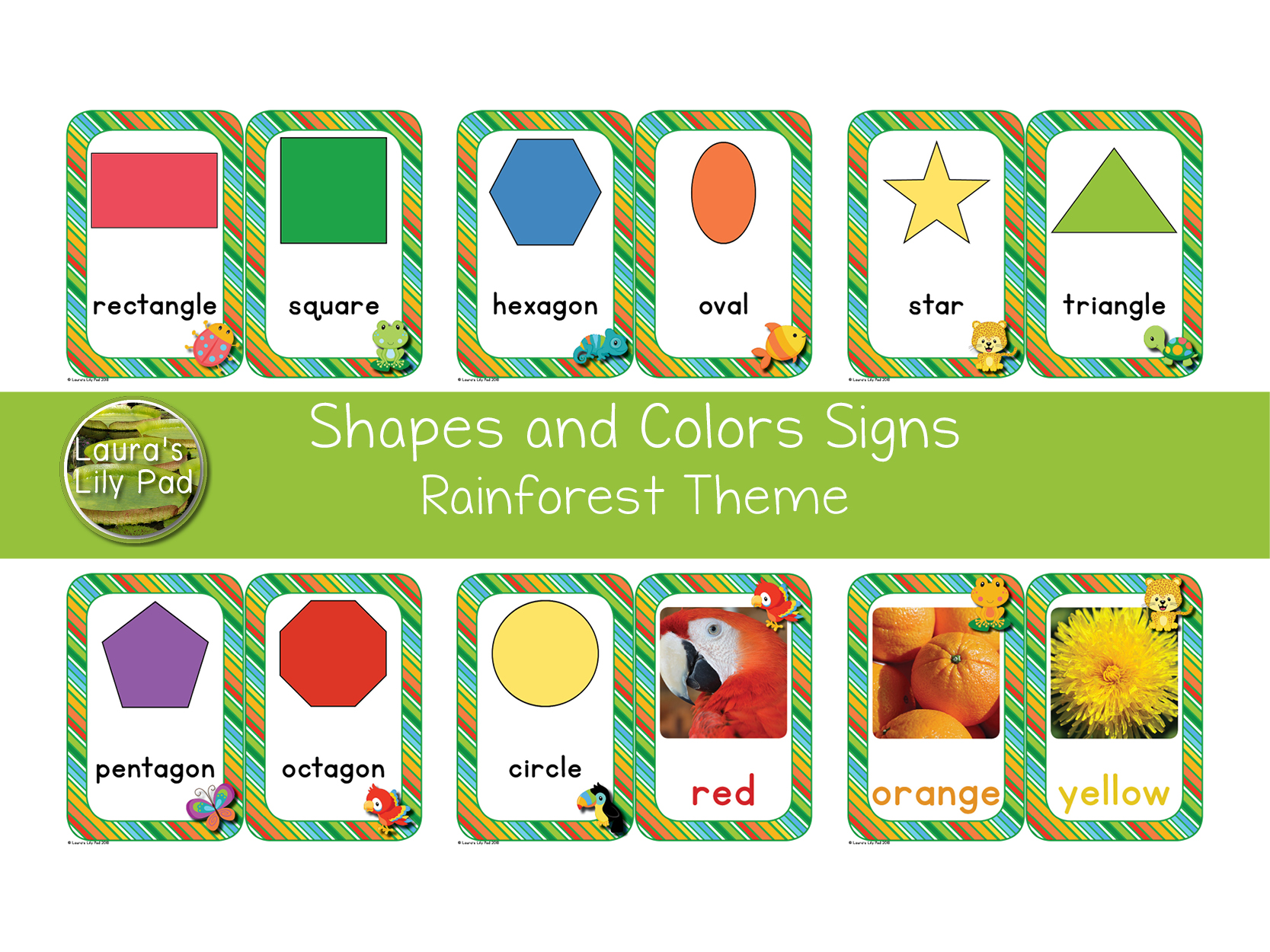 Rainforest Theme Colors and Shapes Signs - Made By Teachers