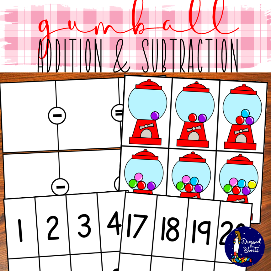 Gumball Addition and Subtraction Cards - Made By Teachers