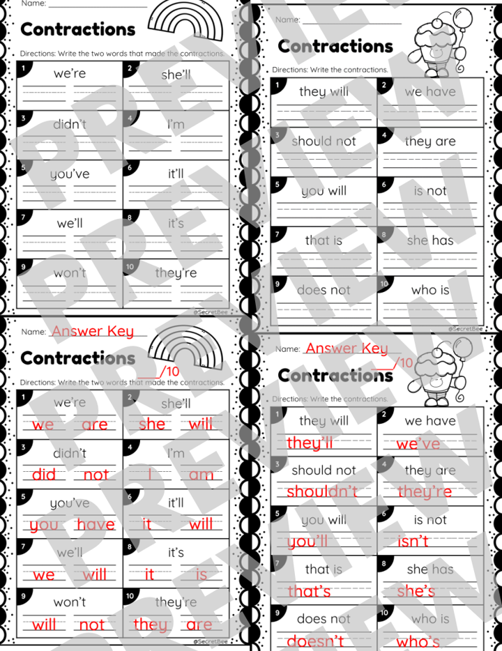 Contractions Assessment | Made By Teachers