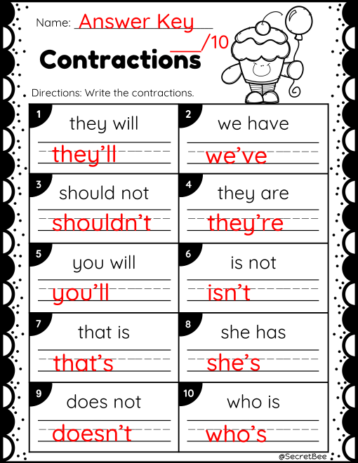 Contractions Assessment - Made By Teachers
