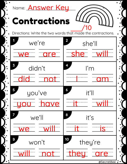 Contractions Assessment - Made By Teachers