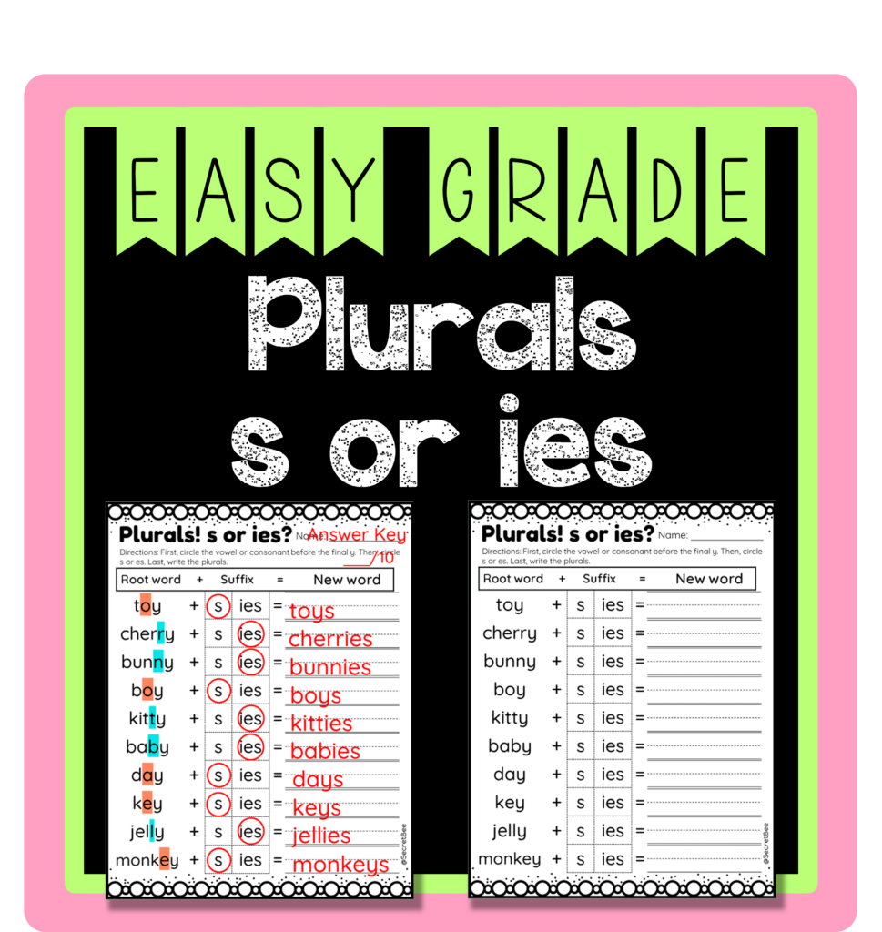 Plurals add s es ies | Mixed Plurals | Plural Nouns Assessment | Made ...