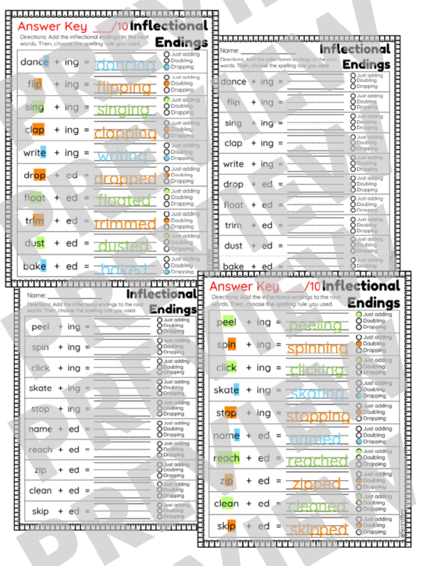 Inflectional Endings | 1-1-1 Doubling Rule | Dropping Rule | Made By ...